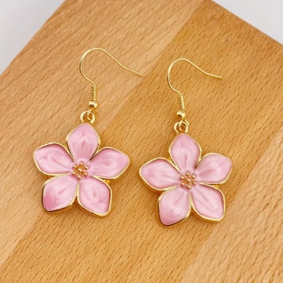 Jewelry | Earrings Pink Flowers Beautiful Dangling Gold And Pink | Poshmark